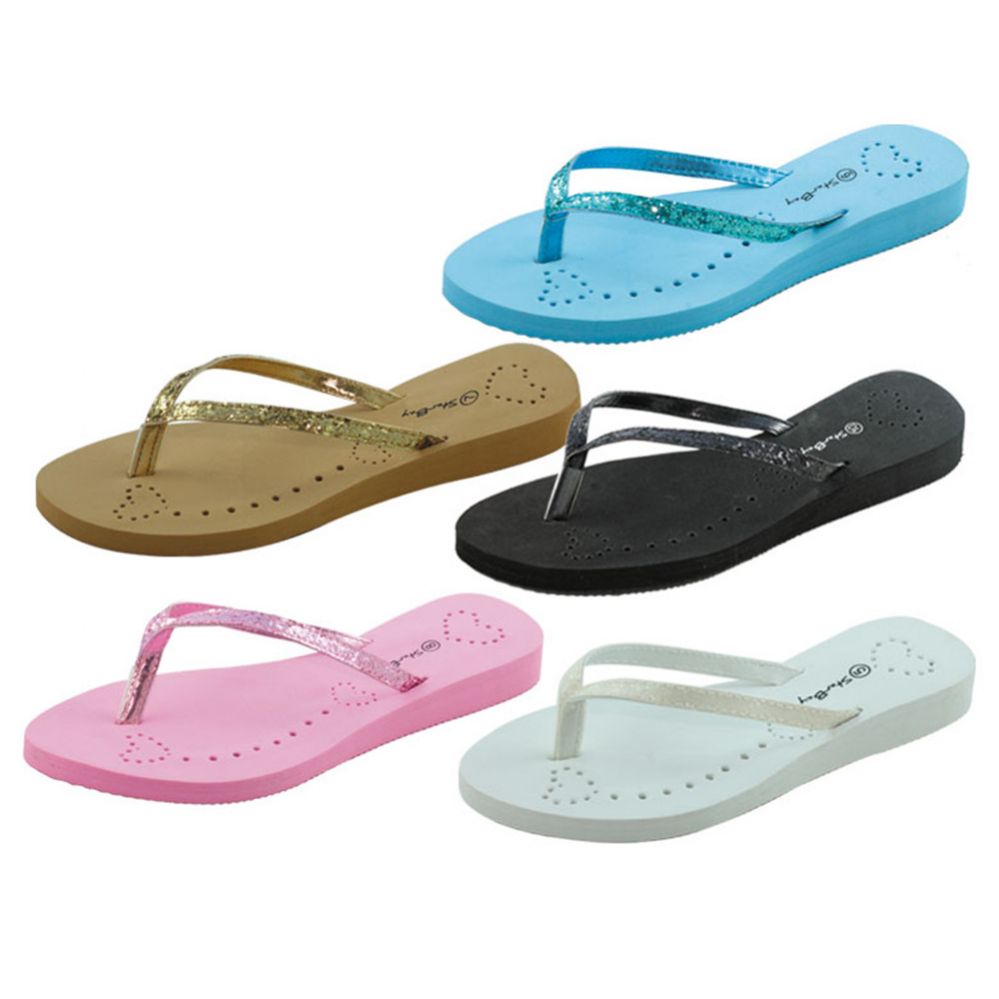 Wholesale Footwear Womans Heart And Glitter Design Flip Flops Assorted ...